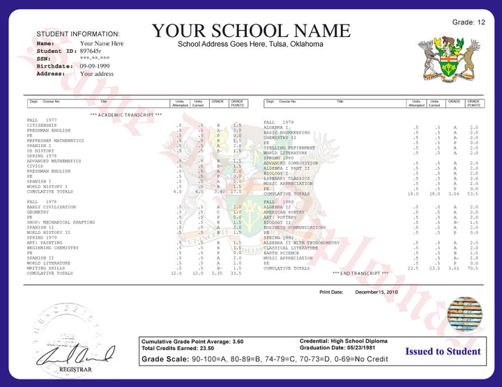 Real High School Diplomas & School Transcripts