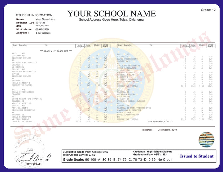 Real High School Diplomas & School Transcripts